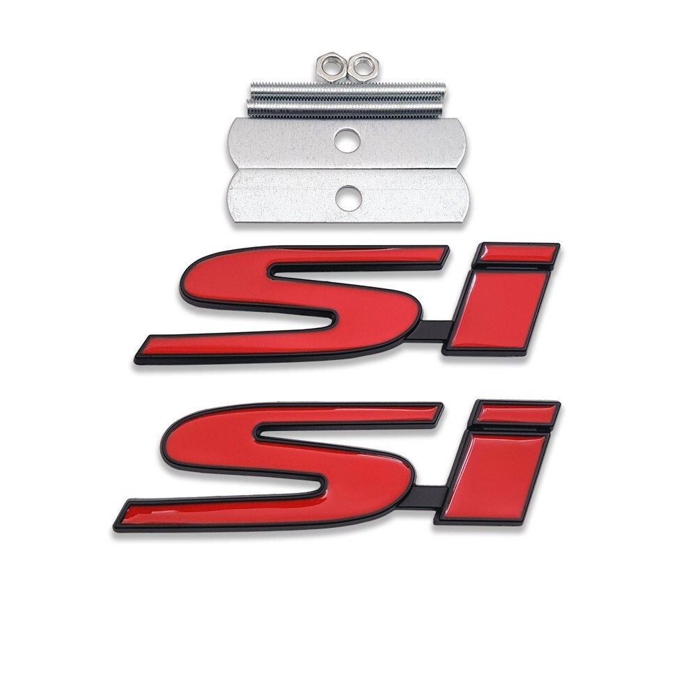 Black Red Si Logo Front Grille Emblem + Car Lid Bagde Metal Sticker ...