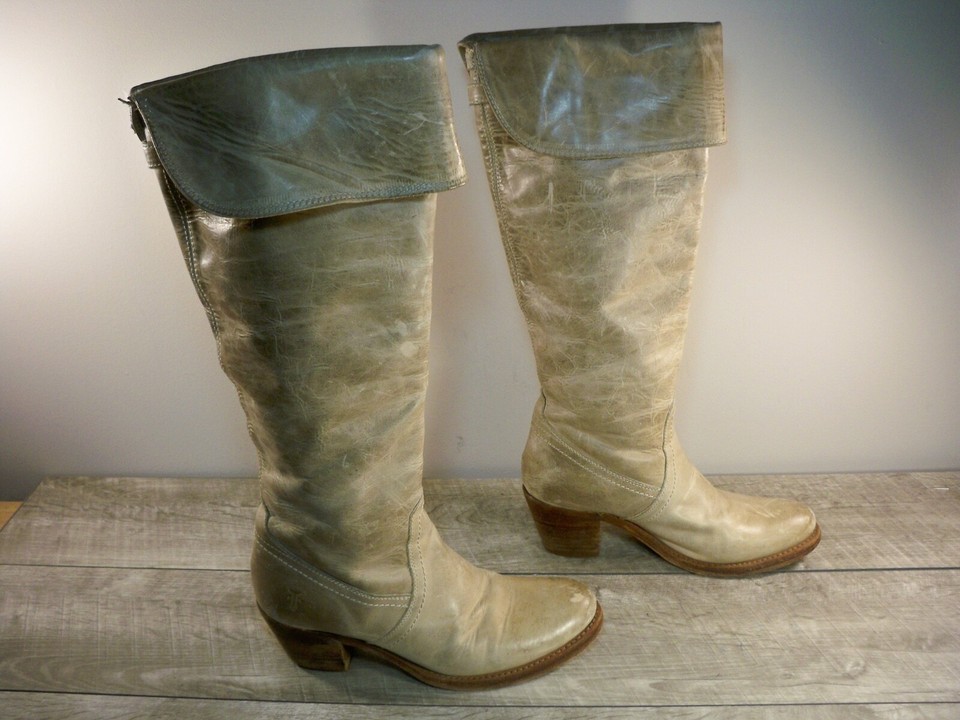 Frye Tall 77594 Jane Cuff Brown Leather Riding Stacked Heel Womens ...