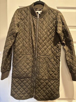 Zella Longline Quilted Bomber Jacket in Olive SZ XXS | eBay