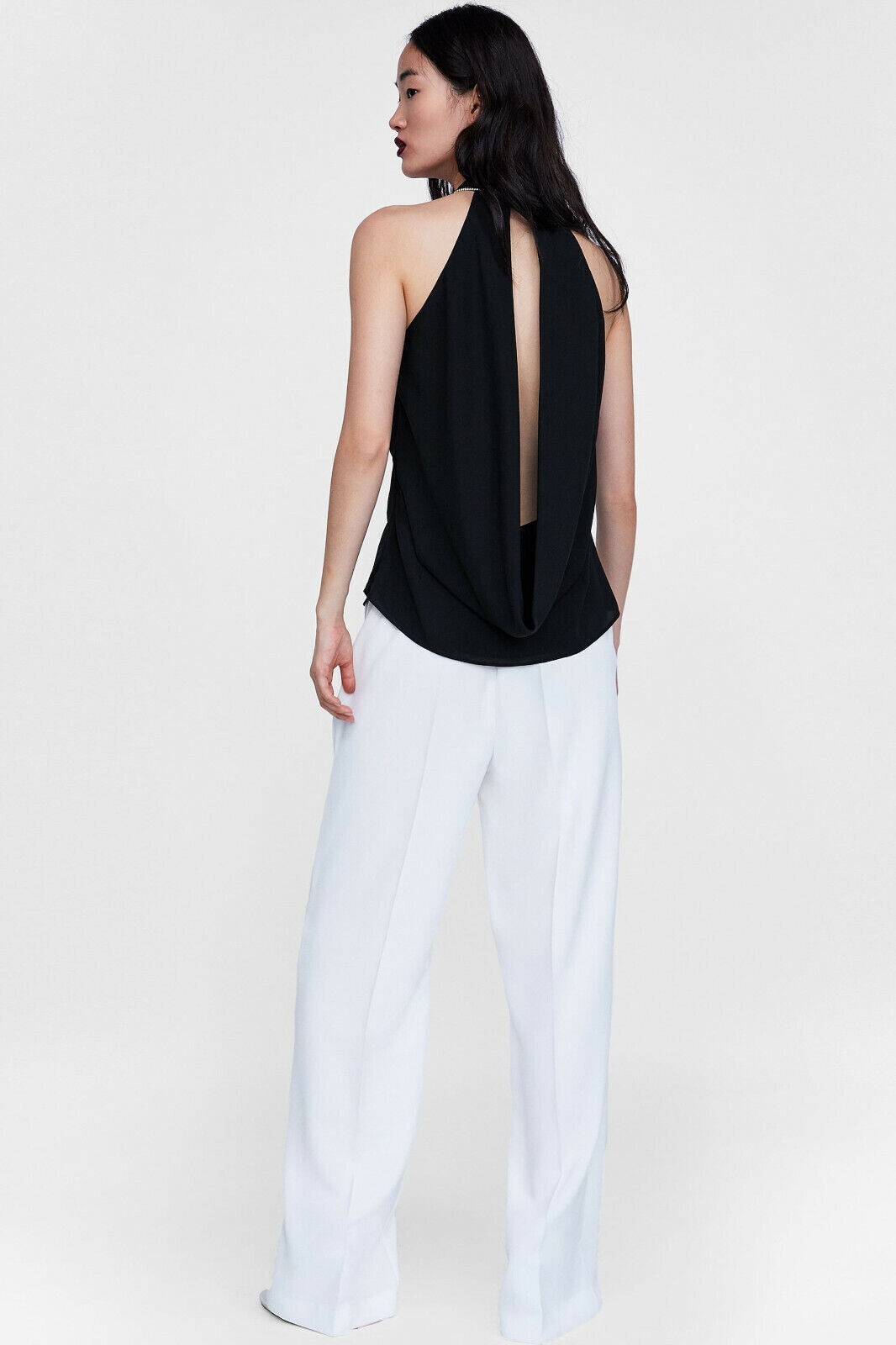 ZARA HALTER TOP BLACK RHINESTONE DIAMANTE CRYSTAL BACKLESS DRAPED M ...