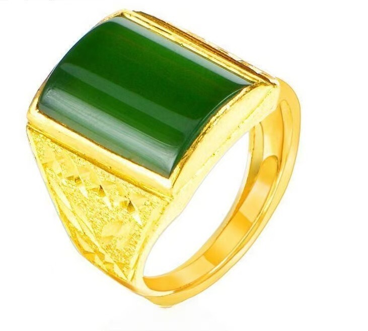 Men's Ring 10k sand gold Inlaid Jade Opening Ring | eBay