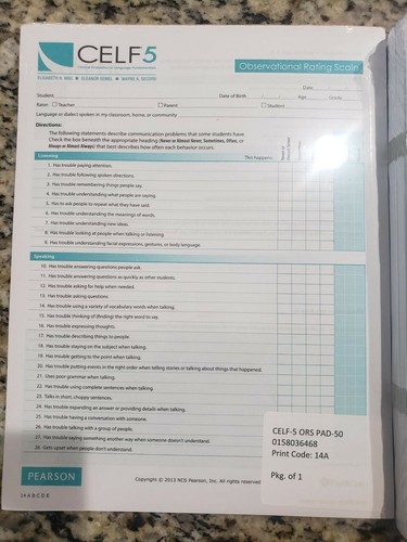 CELF 5, observational rating scale, writing 1, writing 2 | eBay