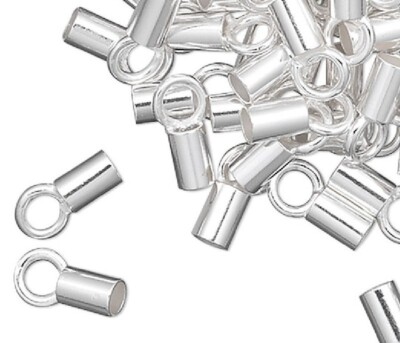 Crimp Ends, 10 Silver Plated Brass 3.5x2mm Crimp Tubes with Loop and 1 ...