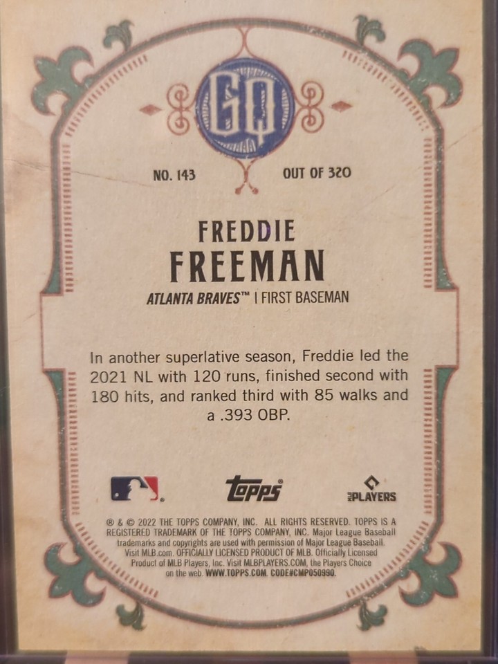 2022 Topps Gypsy Queen FREDDIE FREEMAN Atlanta Braves MISSING NAMEPLATE ...