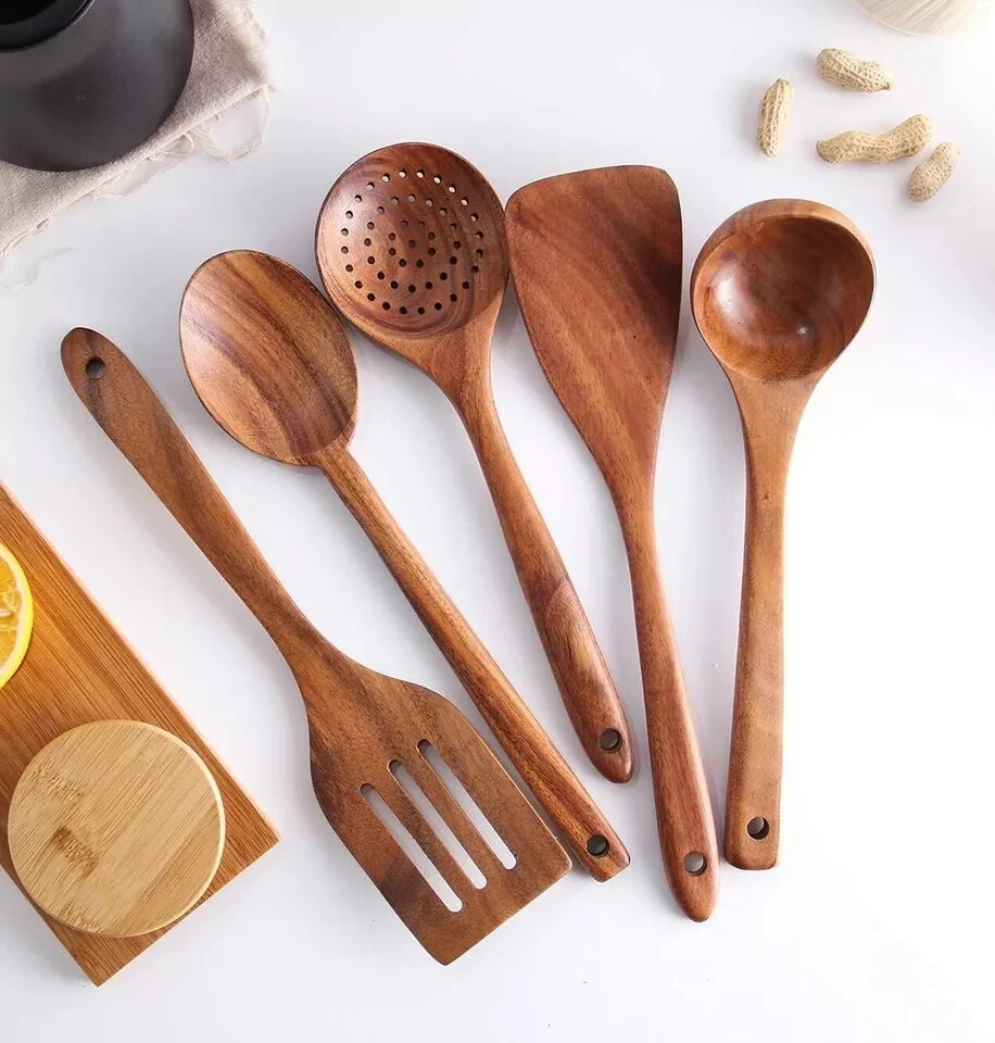 Wooden Serving And Cooking Spoons Wood Brown Spoons Kitchen Utensil Set ...