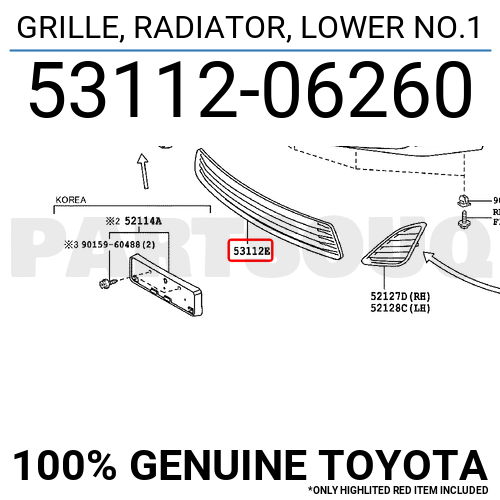 5311206260 Genuine Toyota GRILLE, RADIATOR, LOWER NO.1 53112-06260 | eBay