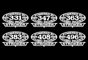 2 STROKER V8 ENGINE DECALS 331-347-363-383-408-496 CUBIC INCHES 5.0-5.7 ...