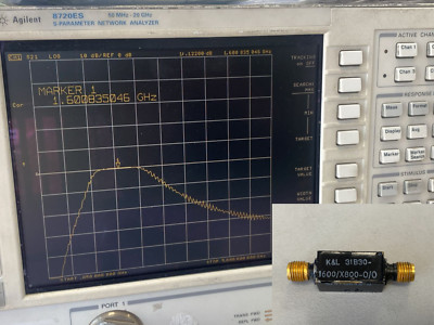 K&L BAND PASS FILTER C.F 1.6 GHz BW 820 MHz LOSS 0 db 3IB30-1600/X800-0 ...