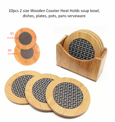 10pcs Round Heating Resistant Natural Bamboo Wooden Coaster Heat Table ...