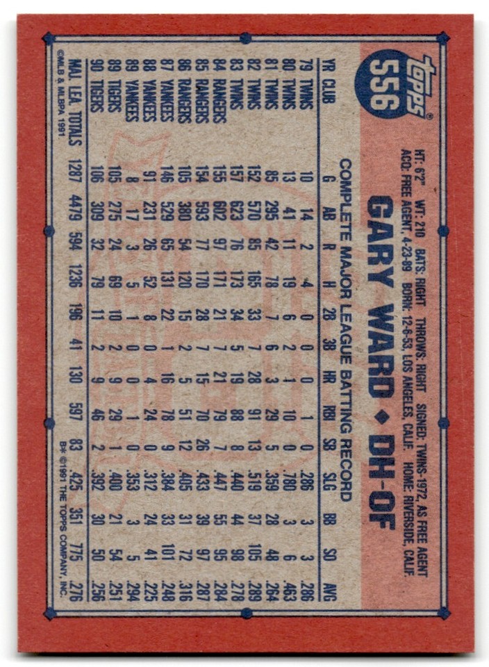 1991 Topps Gary Ward Detroit Tigers #556 | eBay