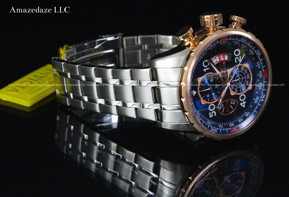 NEW Invicta Men BLUE DIAL Stainless Steel Aviator Tachymeter ...