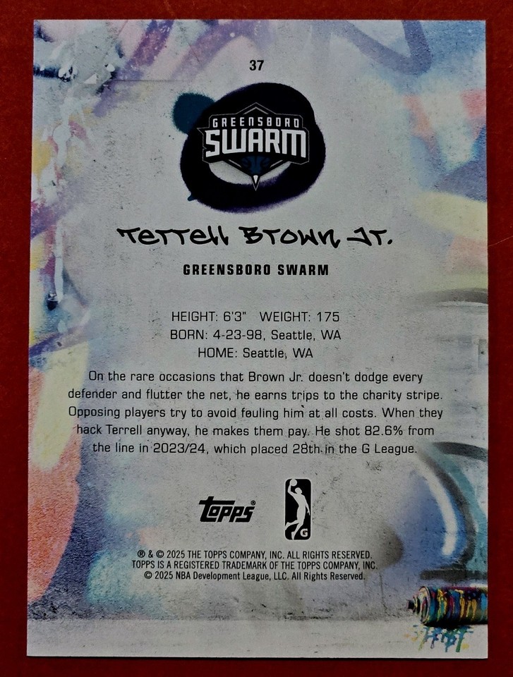 2024-25 Topps G-League - Terrell Brown Jr. #37 Pink 08/25 Greensboro Swarm SP | eBay
