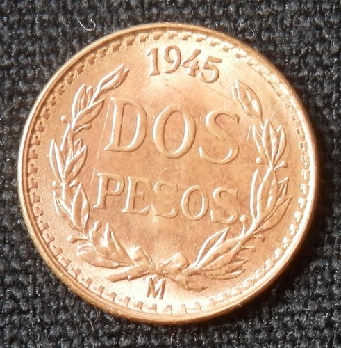MEXICO, GOLD COIN, DOS (2) PESOS 1945, EXCELLENT UNC CONDITION, KM# 461 ...