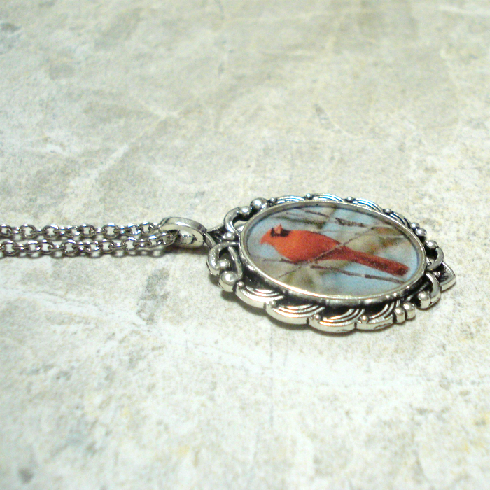 Cardinal Pendant Necklace Jewelry Antique Silver | eBay