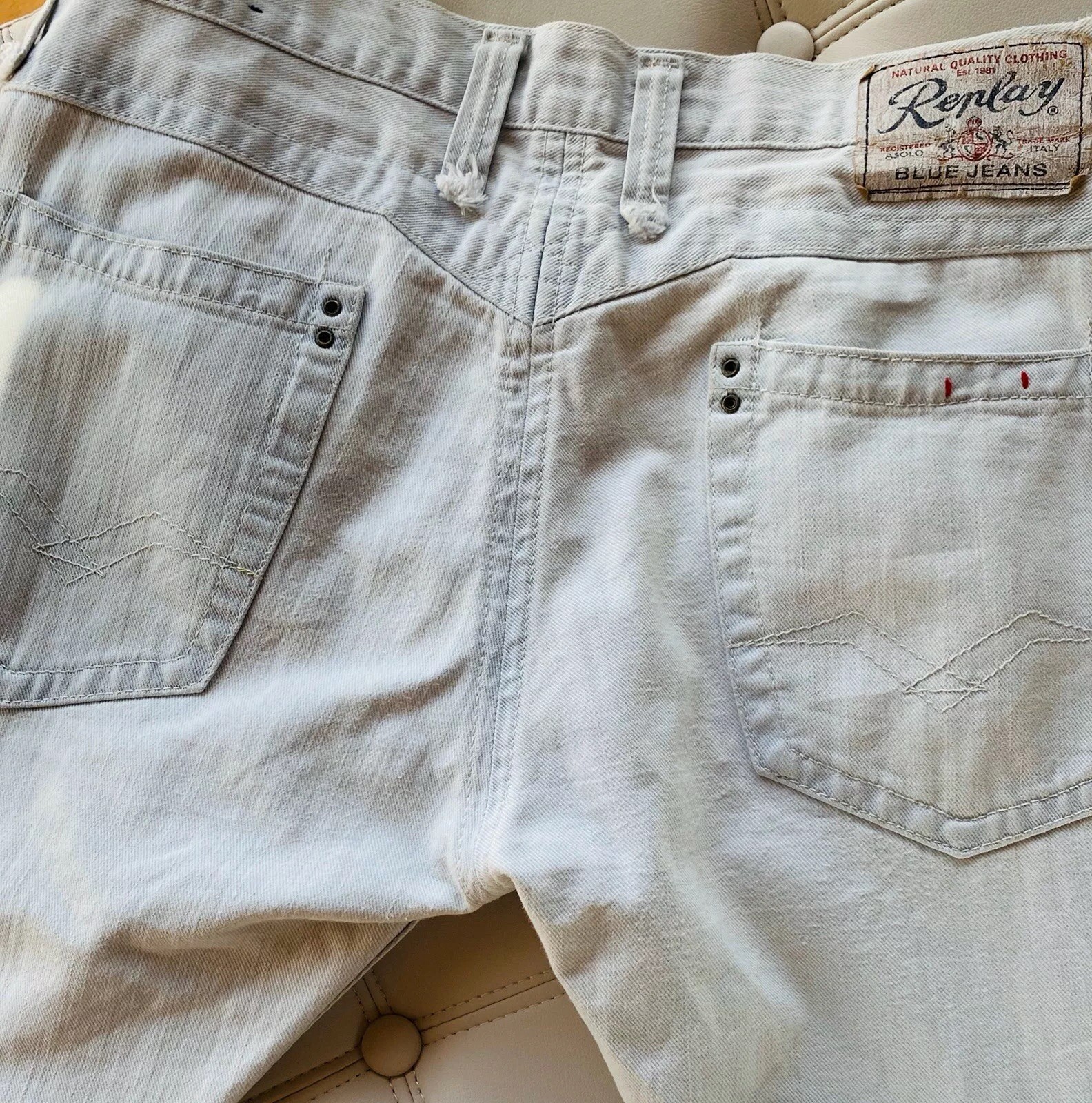 REPLAY WASHED BLUE/ WHITE JEANS “DOC” 34/28 Mens | eBay