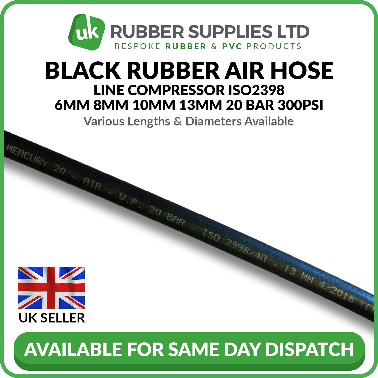 AIR LINE RUBBER HOSE HIGH QUALITY REINFORCED 6mm 8mm 10mm 13mm 20 BAR ...