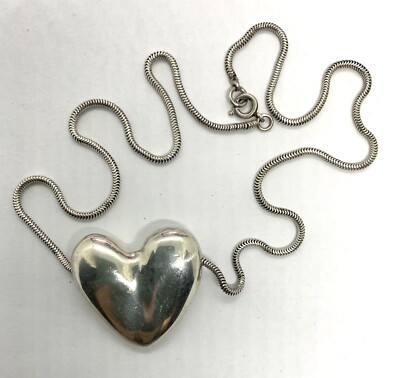 Vintage BSK Sterling Silver Heart Shape Pendant Sliding Snake ...
