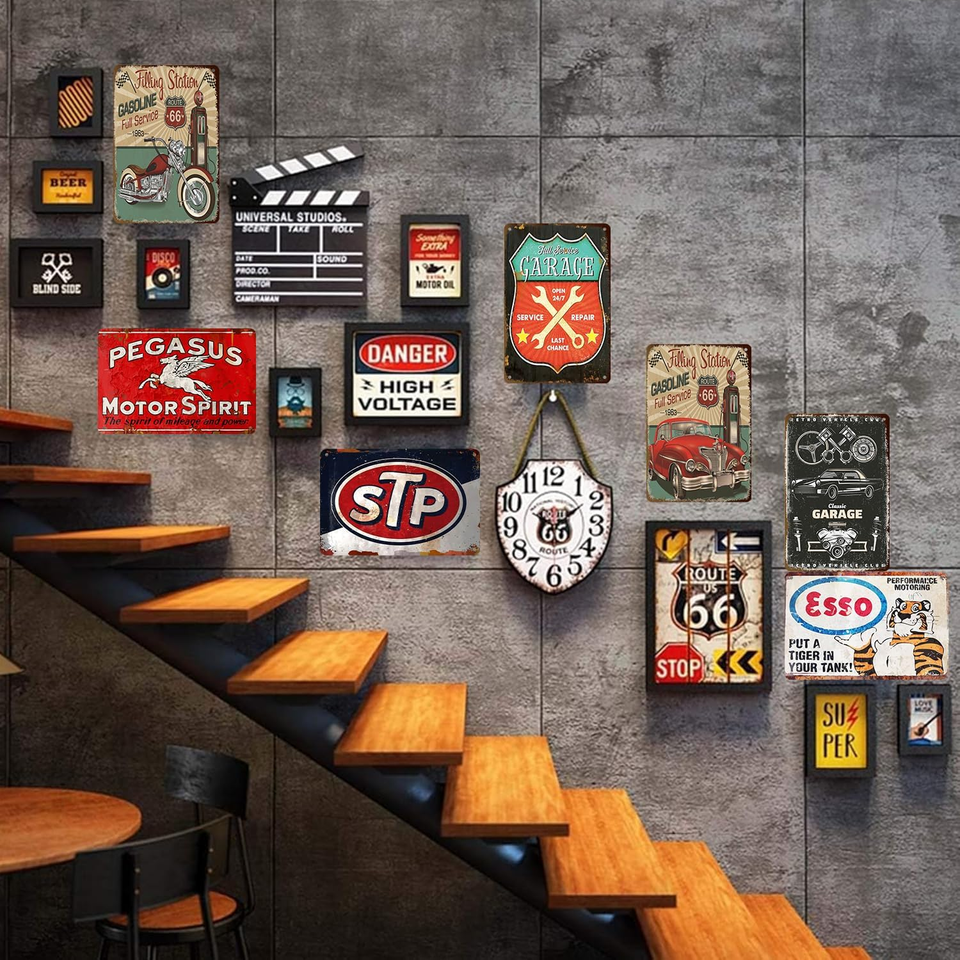 7 Pcs Vintage Metal Tin Garage Signs,Vintage Metal Tin Signs Retro ...