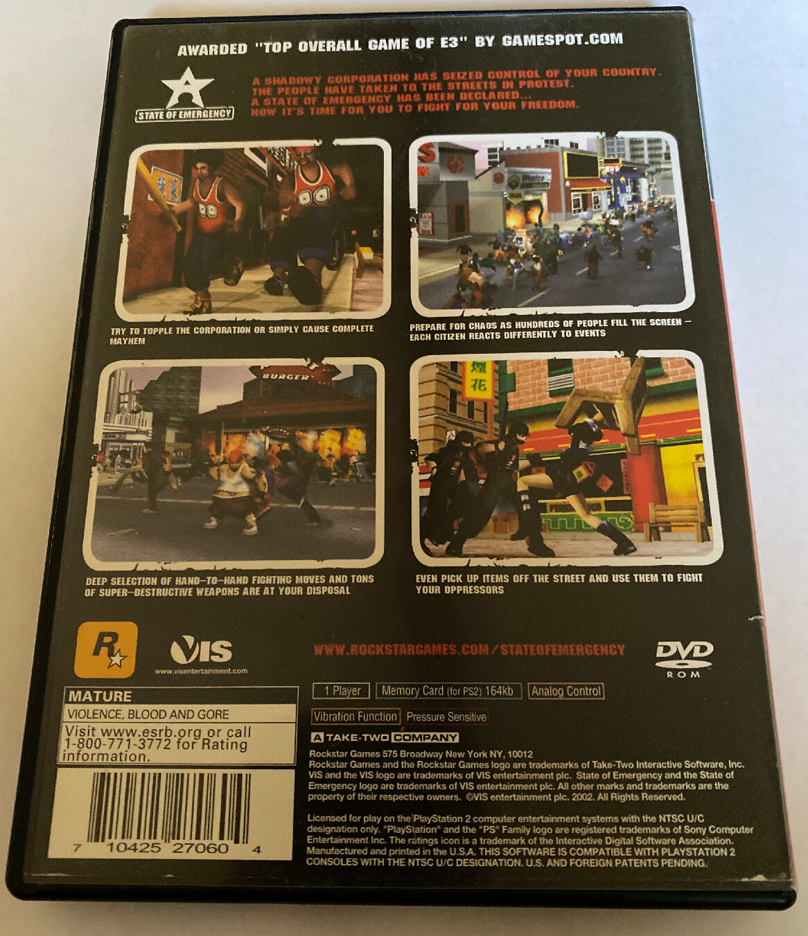 State of Emergency PS2 PlayStation 2 CIB Tested/Works “Warning Check I ...