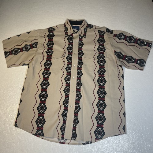 Wrangler Vintage Mens Aztec Pearl Snap Button Up Western Short Sleeve ...