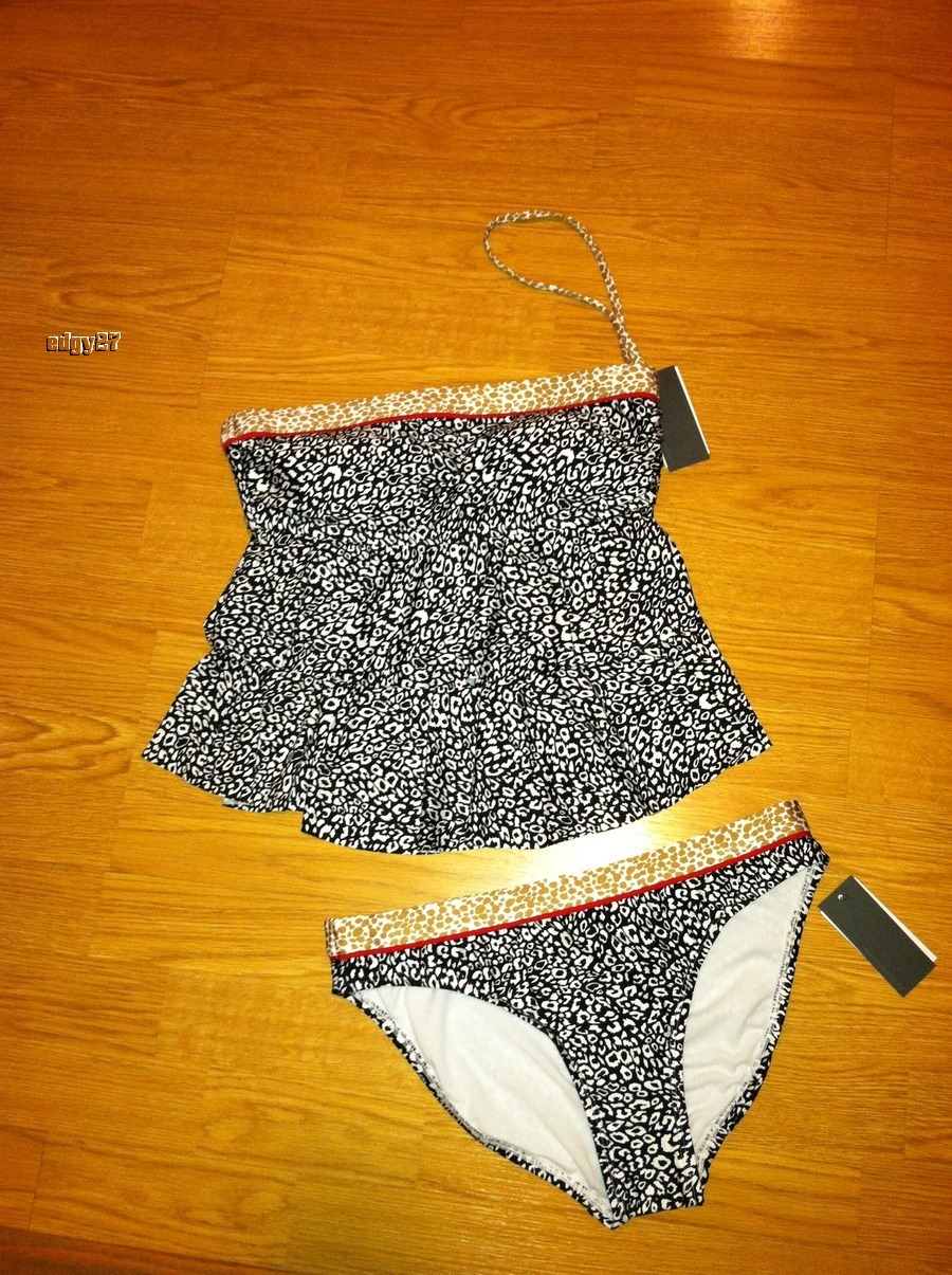 Sassy Kenneth Cole Reaction Ruffle Swimsuit Tankini Black/white Khaki ...