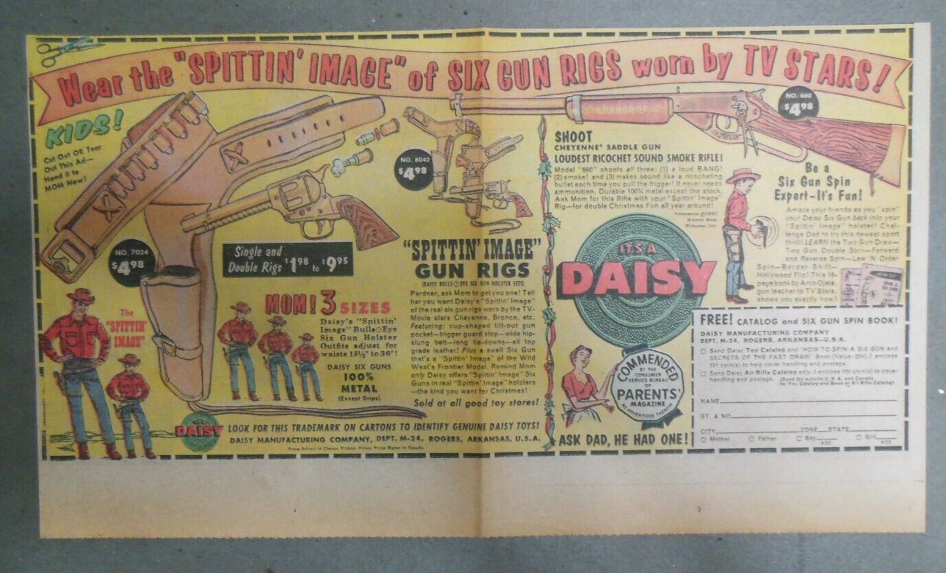 Daisy BB-Gun Ad: "Spittin' Image" Six Gun TV Show Rigs ! 1960 Size 7.5 ...