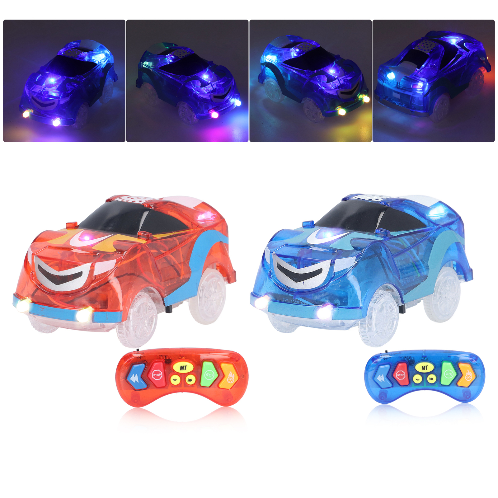 Kids Tracks Cars 6 LED Lights Remote Control Light Up Track Cars ...