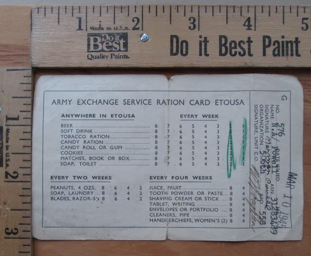 army exchange service ration card etousa 1945 | eBay