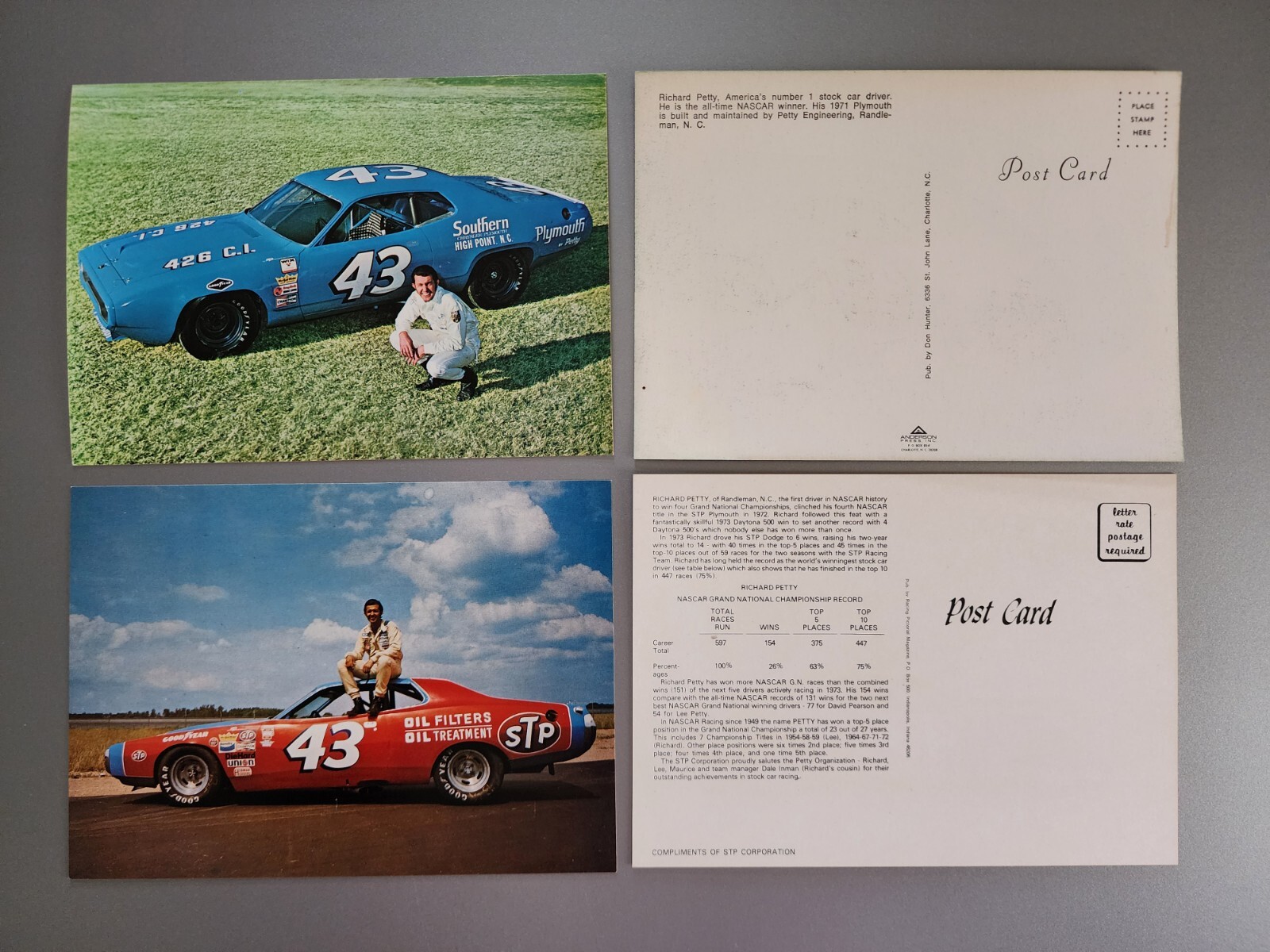 2 Different Richard Petty Vintage 1970's NASCAR Postcards | eBay