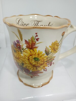 GIVE THANKS COFFEE MUG. GIVE THANKS MUG. FLORAL Deco Mug.CRACKER BARREL ...