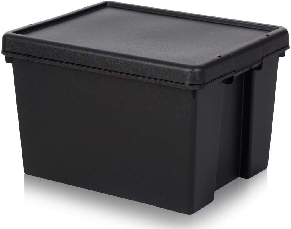 45L Black Storage Box With Lids Heavy Duty Recycled Plastic Stackable ...