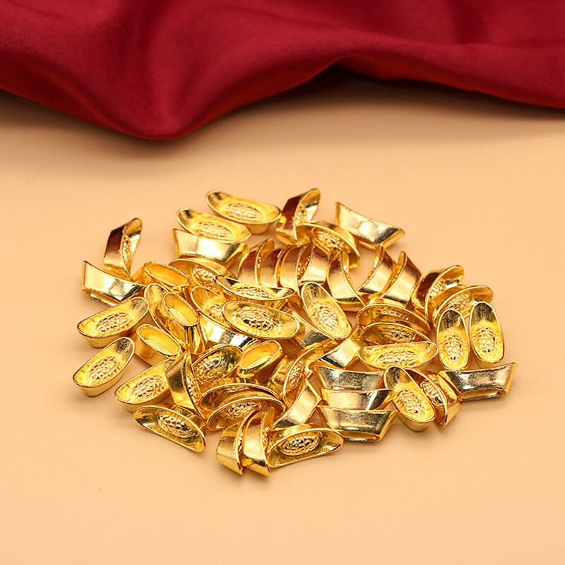 10pcs Ingot Gold Chinese Yuan Bao Wealth Golden Statue Ingots Decor ...