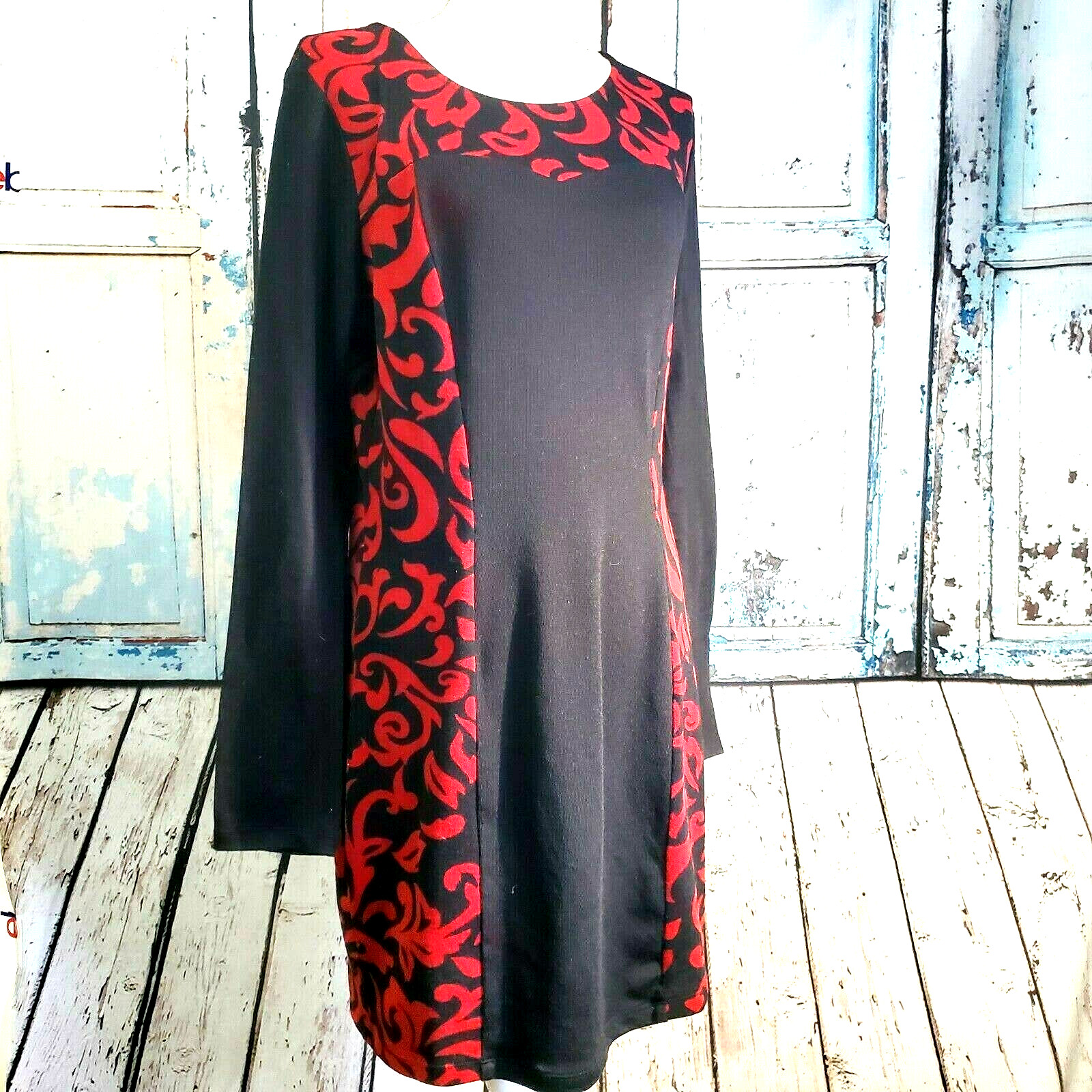 Stitch Btween Black & Red Knit Sweater Dress Size L S… - Gem