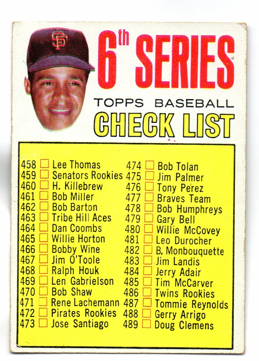 1967 TOPPS Baseball #454 CHECKLIST MARICHAL EX SEMI HIGH SET BREAK ...