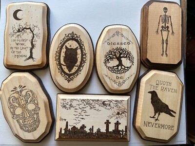 Decorative Wall Plagues, Woodburning, Hand-Made Skeleton, Raven, Owl ...