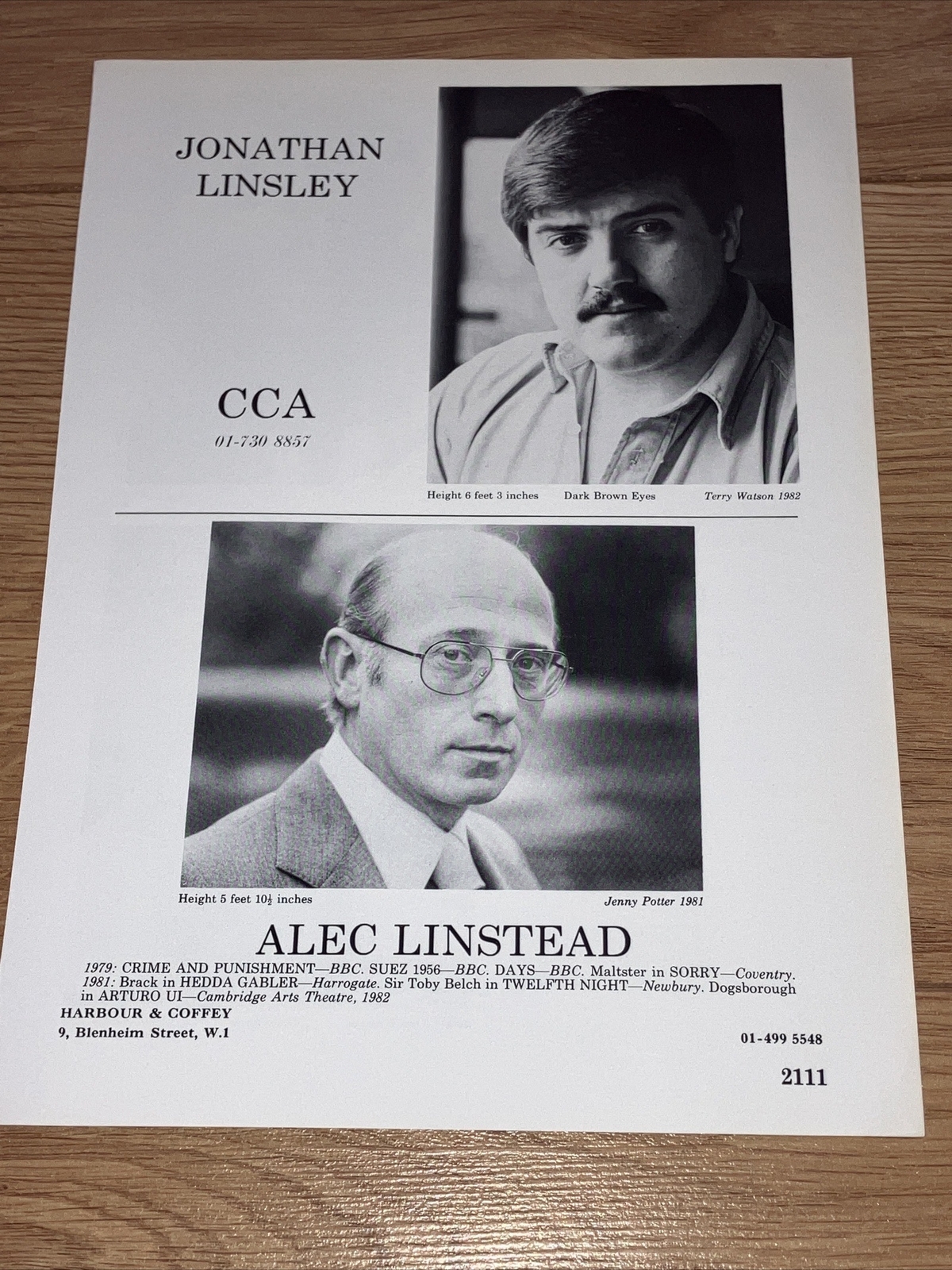 Jonathan Linsley - rare acting agency z-page. Last Of The Summer Wine ...