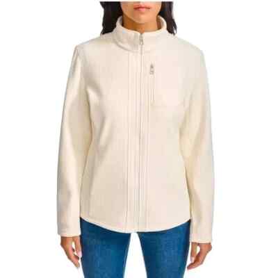 Andrew Marc Women's Ribbed Full Zip Jacket With Pockets, Cream, XL ...
