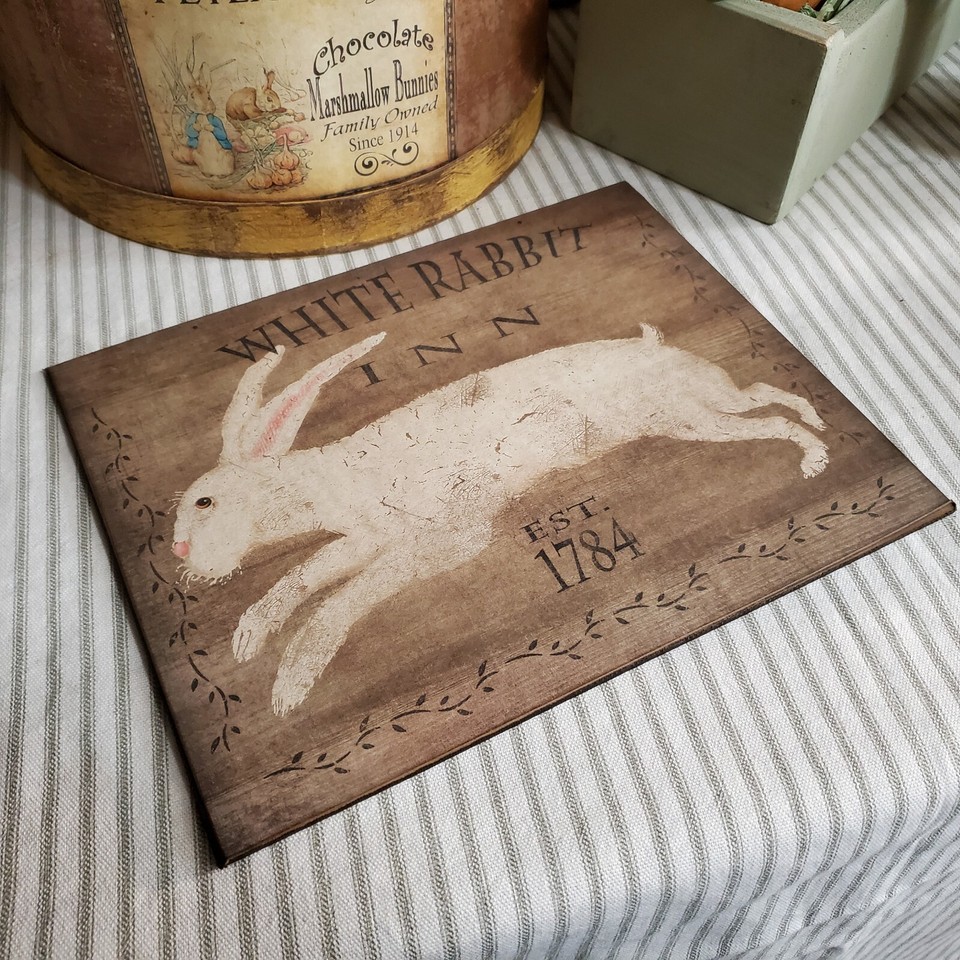 1784 PRIMITIVE ANTIQUE VINTAGE FOLK ART STYLE EASTER BUNNY WHITE RABBIT ...