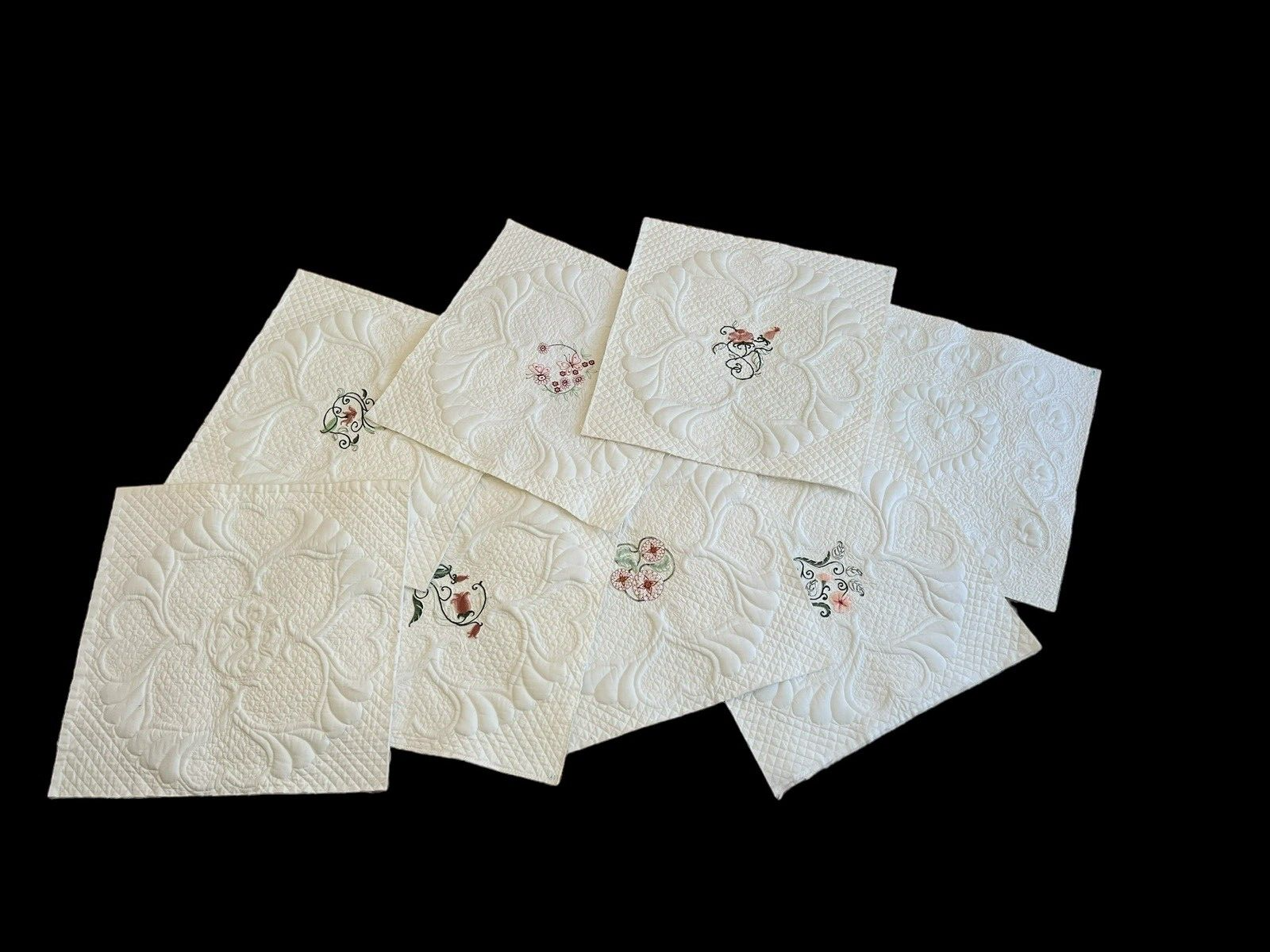 Trapunto Quilted & Embroidered Quilt Pieces Unfinished Crafts Pillows ...