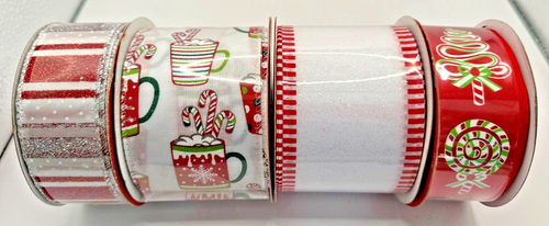 Christmas Ribbon Hot Cocoa Candy Candy Peppermint Lot 4@ 5 yd ea Wire ...