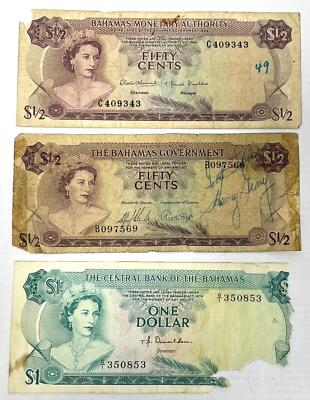 Lot of 3 Vintage Central Bank of the Bahamas Dollar World Currency ...