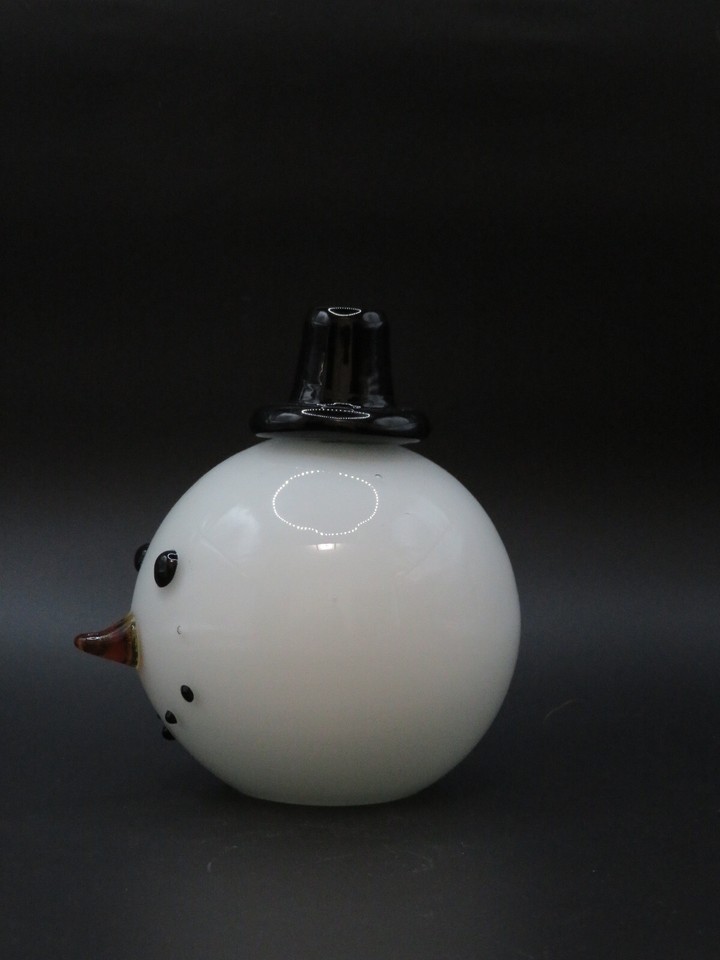 AWESOME Blown Art Glass SNOWMAN Head Figure Applied Hat Nose Mouth Eyes ...