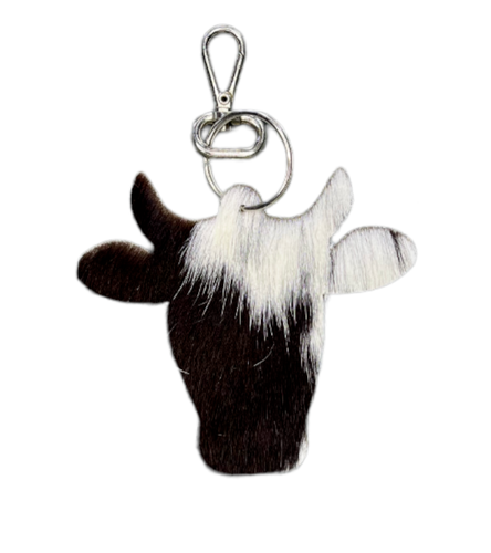 Cow Head Shape Cowhide keychain Hair On Leather Key Chains | Real Hair ...