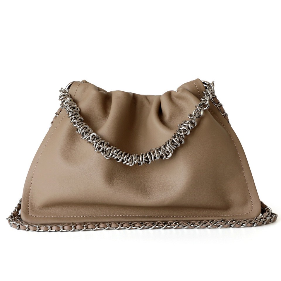 Small Real Leather Ruched Clutch Pouch Purse Tote Shoulder Bag ...