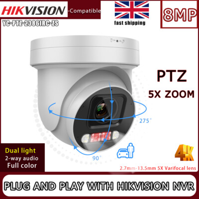 HIKVISION Compatible 4K 8MP PTZ 5X ZOOM Dual Light ColorVu +IR CCTV IP ...