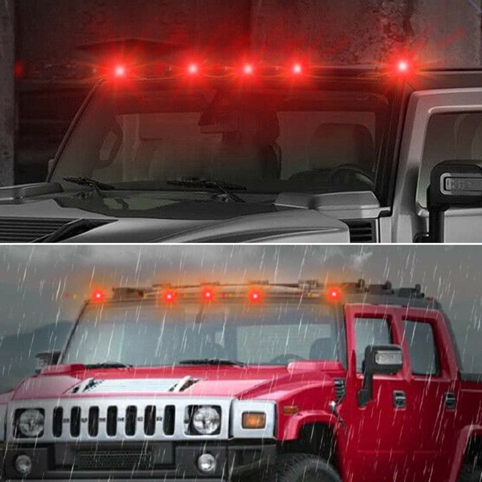 Set of 5 Smoke Roof Cab Marker Light with Red Bulbs Kit for Hummer H2 ...