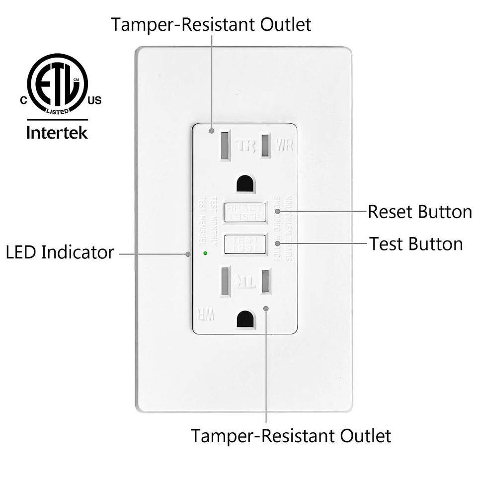 100PK GFCI Outlet 15 Amp 12V GFI Receptacle LED Indicator Tamper ...