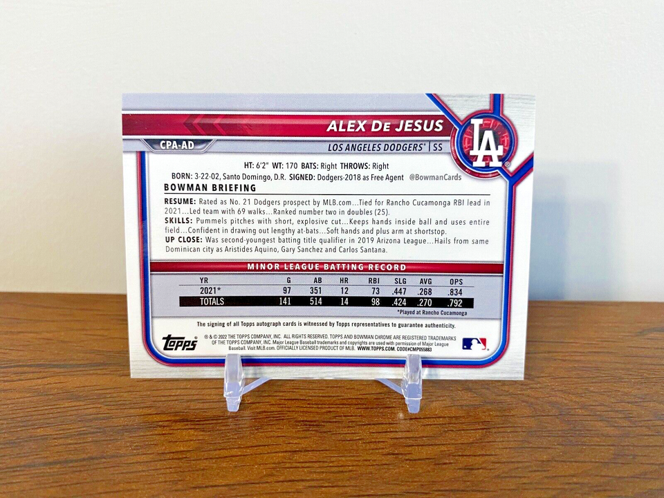 2022 BOWMAN CHROME 1ST AUTOGRAPH DODGERS ALEX DE JESUS AUTO | eBay