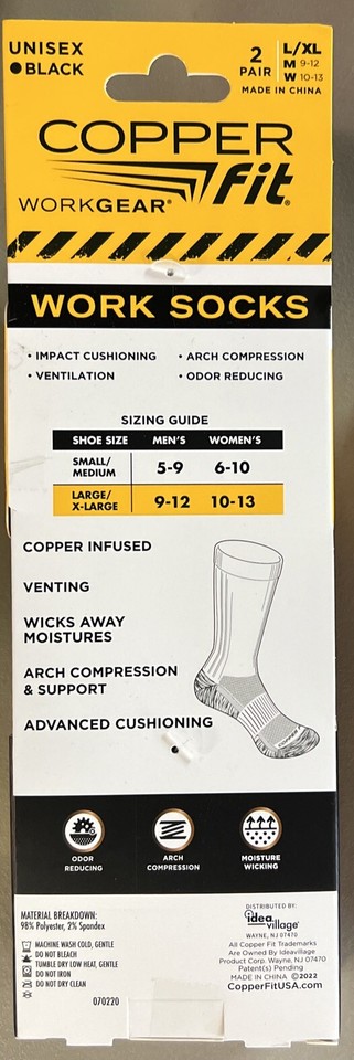 4- Pairs Copper Fit Arch Compression Work Socks Black L/XL | eBay