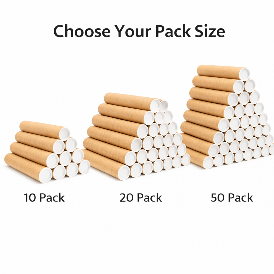 2" x 9" Cardboard Mailing Tubes Round Shipping w/ White End Caps 3-Ply ...